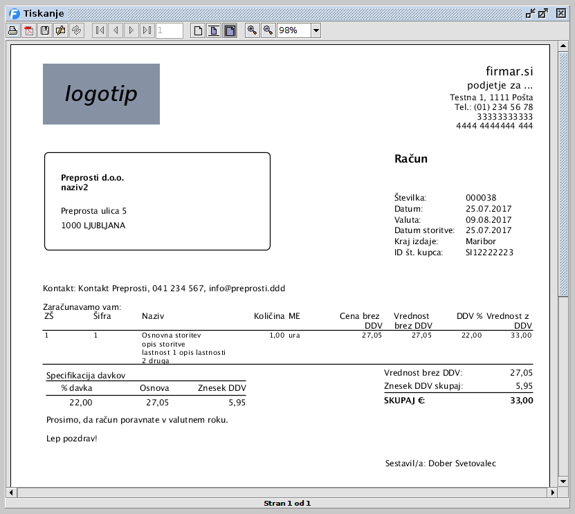 Fakturiranje - izdani računi, fakturiranje storitev | ArtSoft Firmar