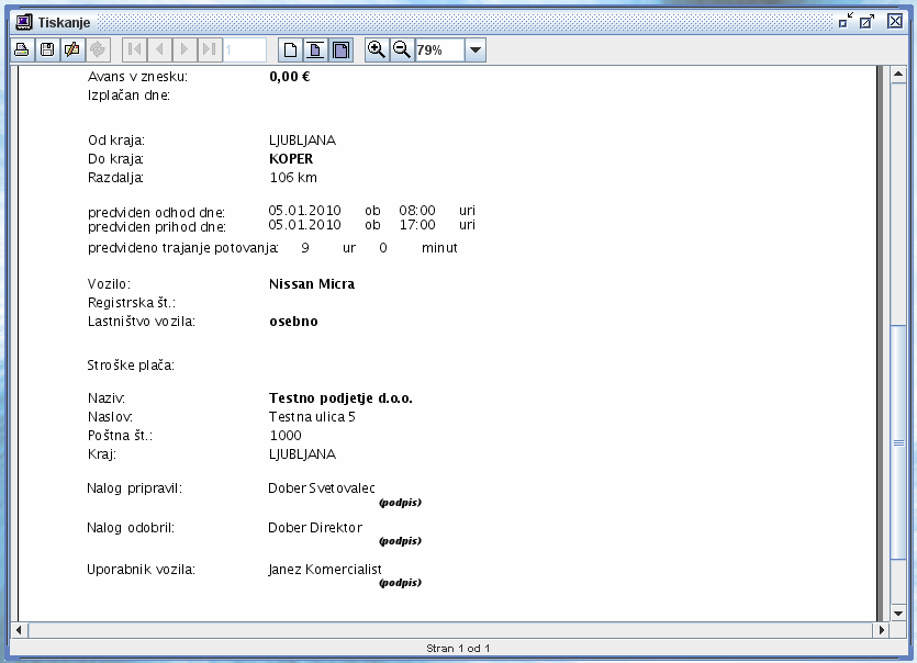 Potni nalog za službeno vozilo | ArtSoft Firmar